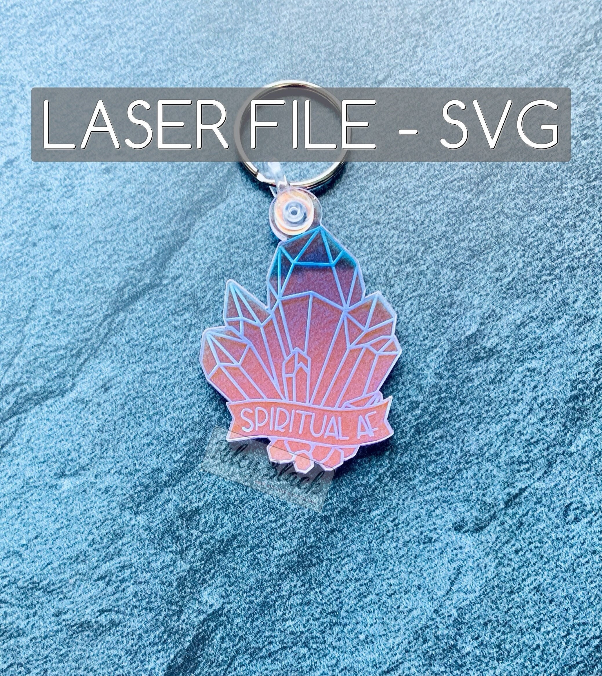 DIGITAL DOWNLOAD Hand-drawn Crystal Cluster "Spiritual AF" Keychain sv ...